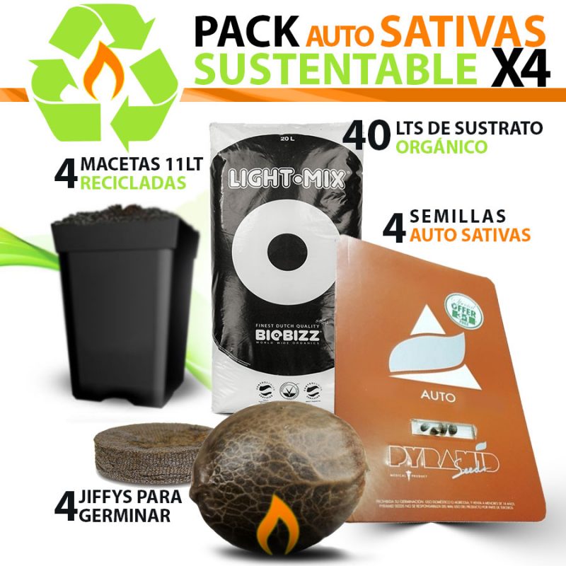 Comprar Pack de Cultivo Auto Sativas x4 Sustentable | ComoCultivo.com